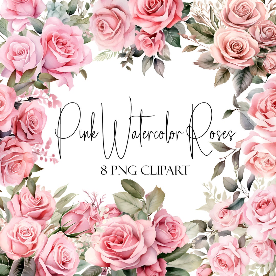 Pink Watercolor Roses, Flower Clipart, PNG Format, Instant Download ...