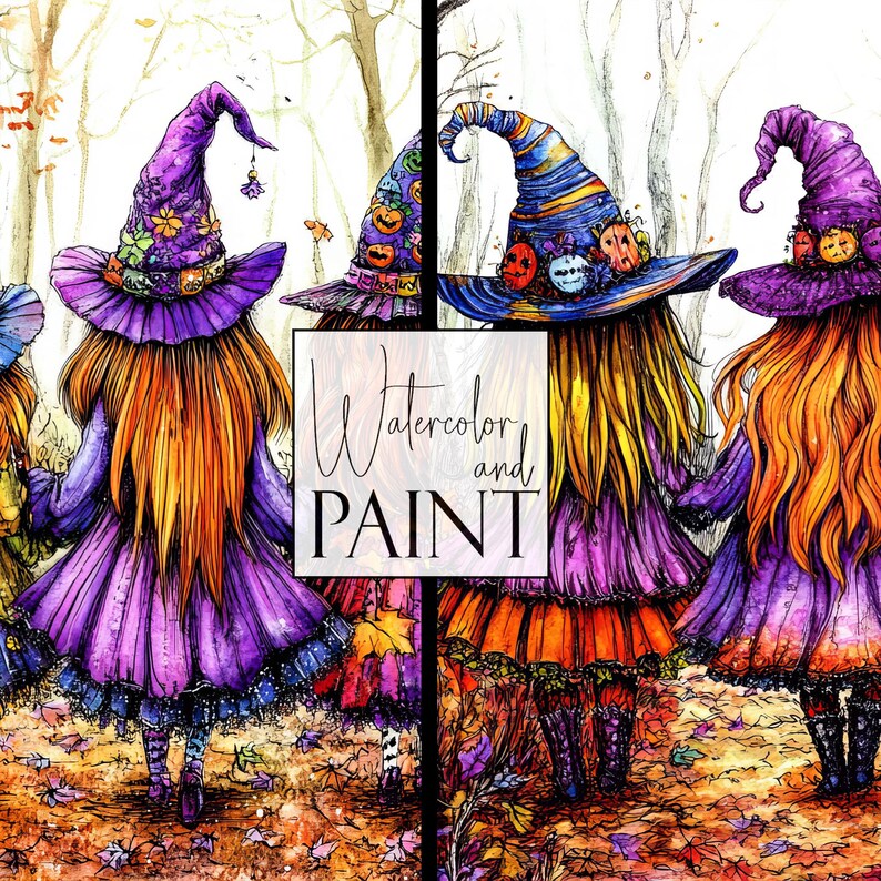 Whimsical Witches Digital Paper: Halloween Scrapbook Backgrounds (12 ...