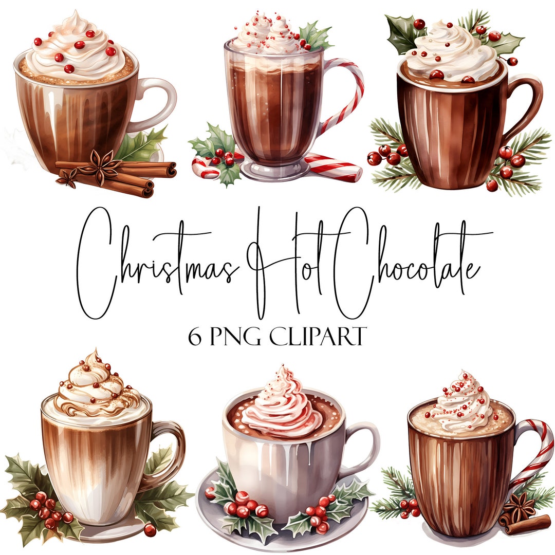Christmas Hot Chocolate, Watercolor Clipart, PNG Format, Instant ...