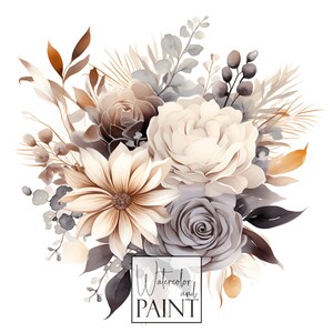 Beige and Gray Flowers, Watercolor Floral, PNG Format, Instant Download ...