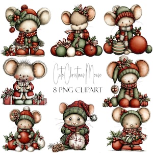 Christmas Mouse Clipart, 8 Transparent Pngs, Commercial Use, POD ...