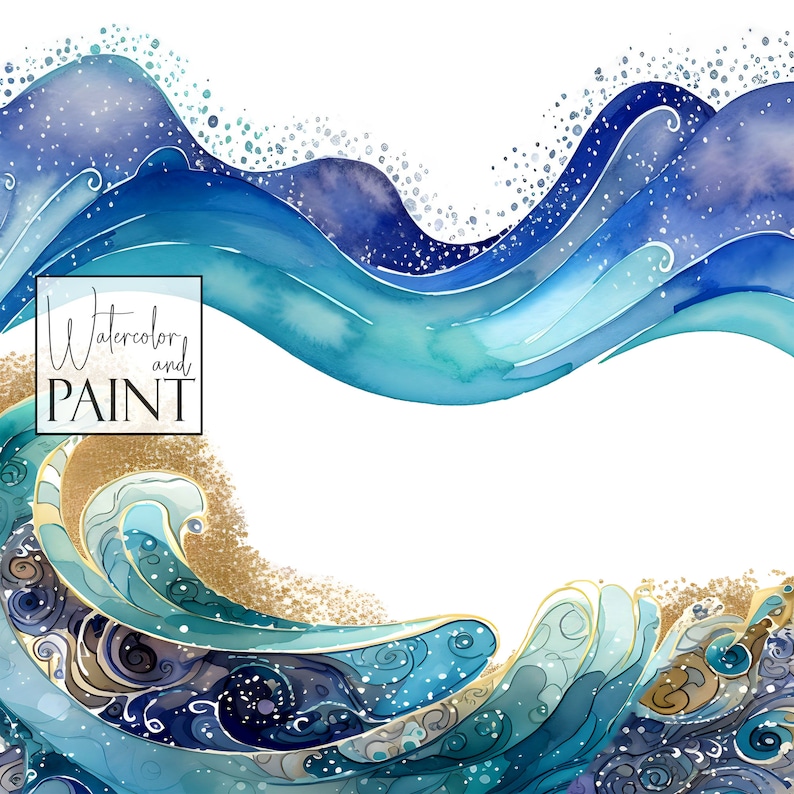Ocean Wave Borders, Watercolor Clipart, 14 Pngs, Instant Download ...