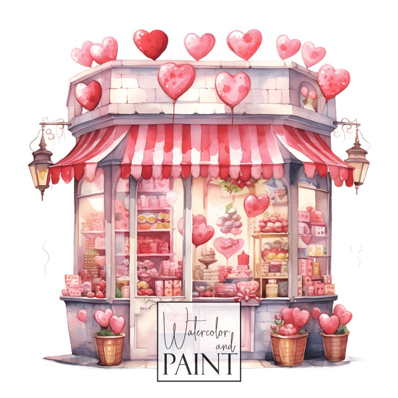 Valentine Candy Shops, Watercolor Clipart, PNG Format, Instant Download ...