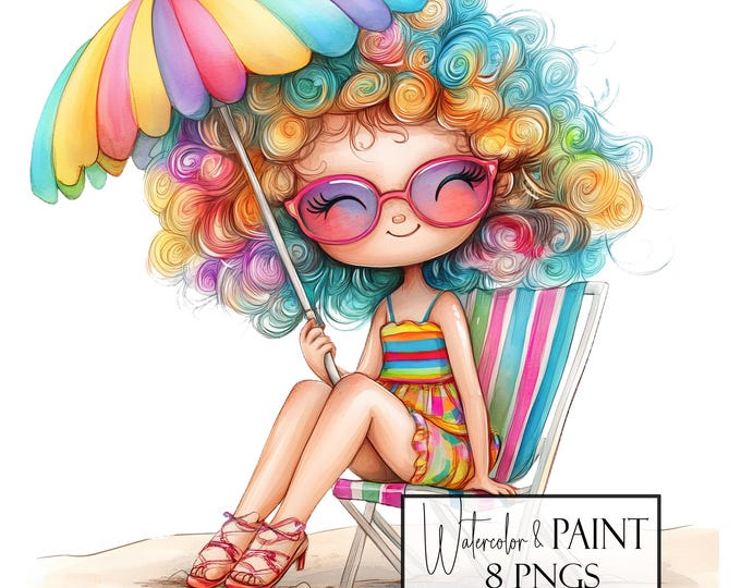Beach Girl Clipart Set | 20 Watercolor Summer Pngs for Junk Journals ...