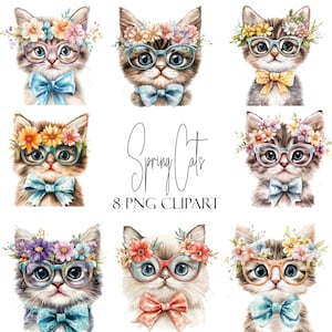 Watercolor Spring Cat Clipart Collection, 8 Transparent Pngs, Instant ...