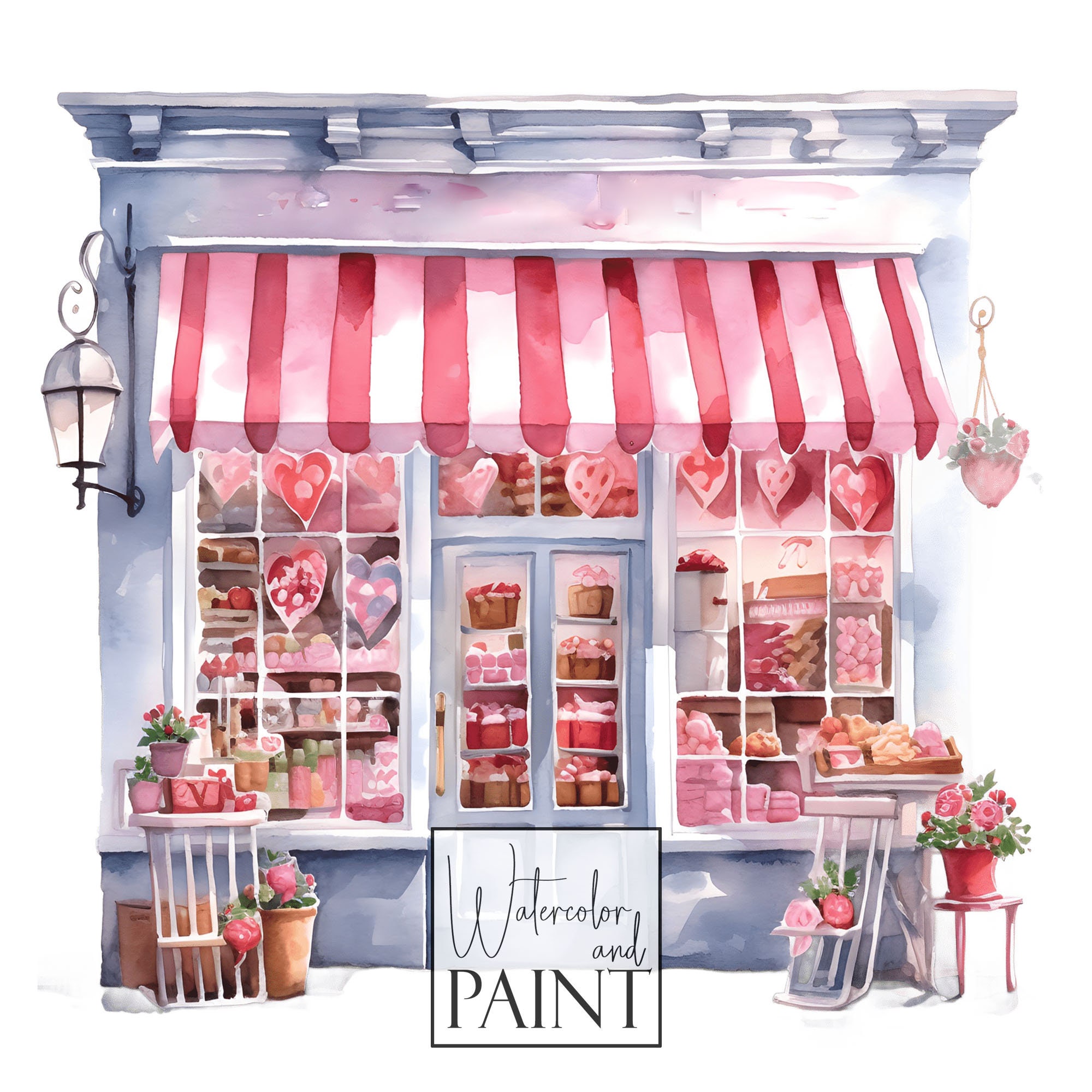 Valentine Candy Shops, Watercolor Clipart, PNG Format, Instant Download ...