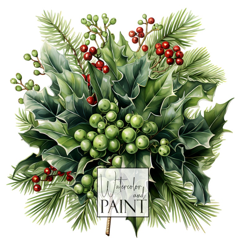 Christmas Floral, Greenery Clipart, PNG Format, Instant Download ...