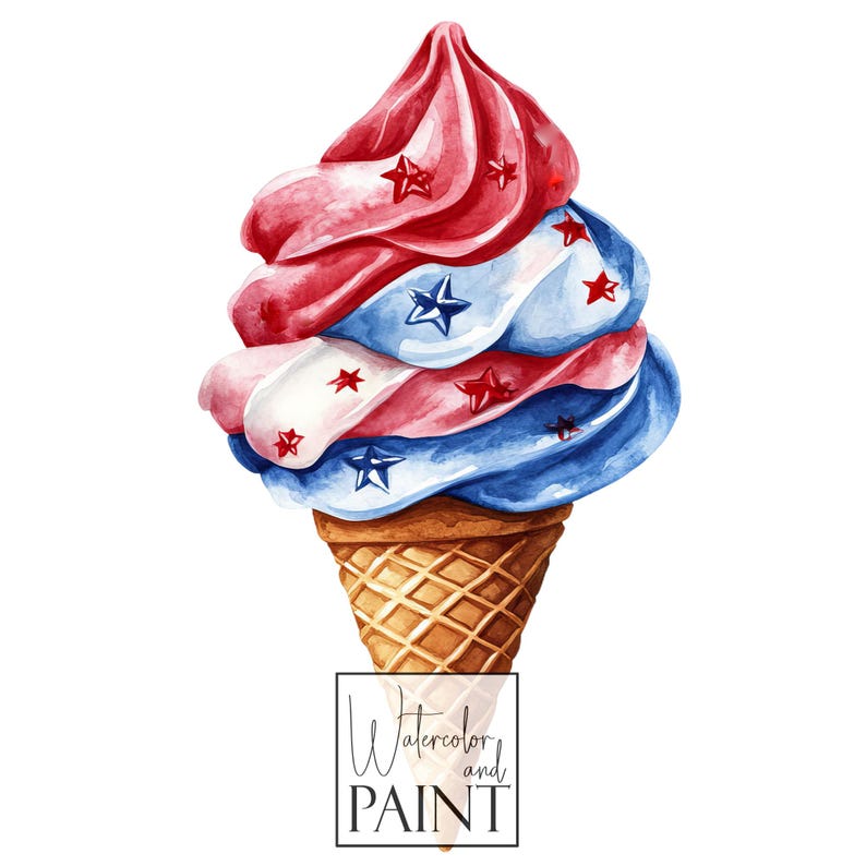 Watercolor 4th of July Ice Cream Clipart: Patriotic PNG Set (commercial ...