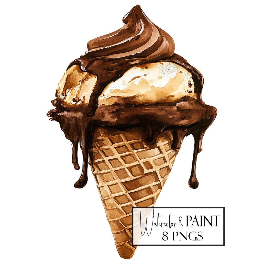 Watercolor Ice Cream Cone Clipart | 8 Pngs | Instant Download ...