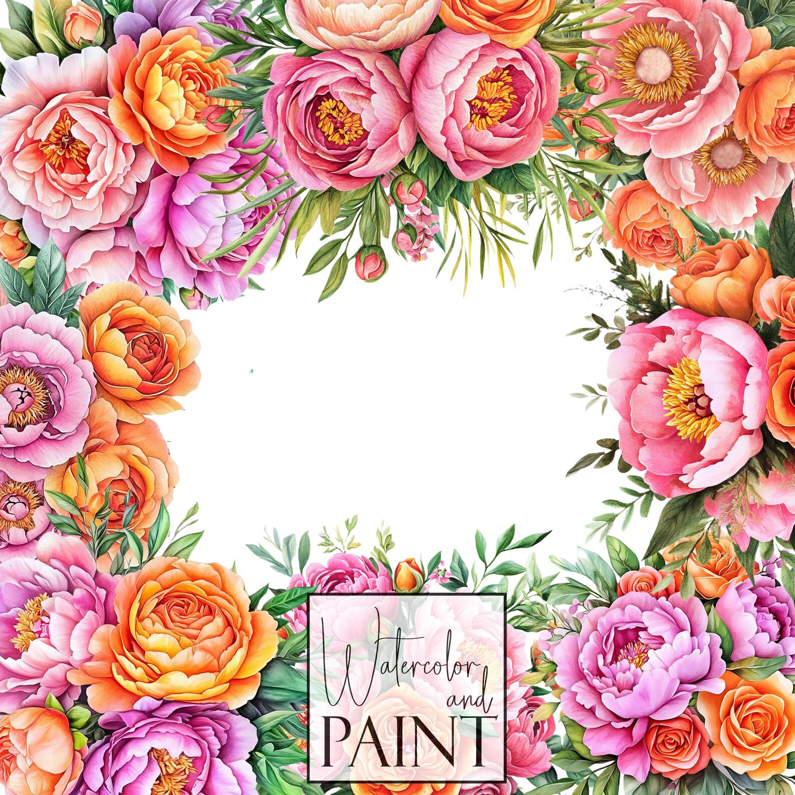 Watercolor Pink and Orange Flowers Clipart: 8 PNG Floral Elements ...
