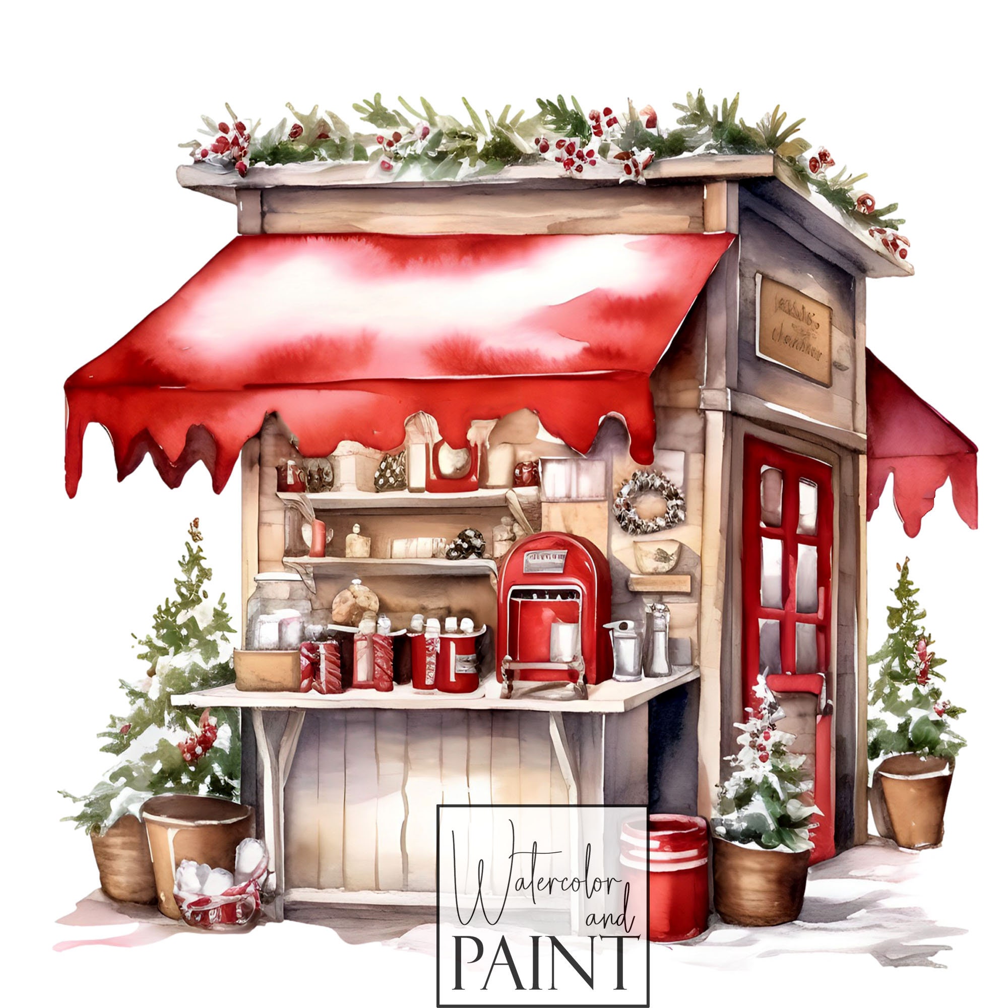 Christmas Coffee Cafes, Watercolor Elements, PNG Format, Instant ...