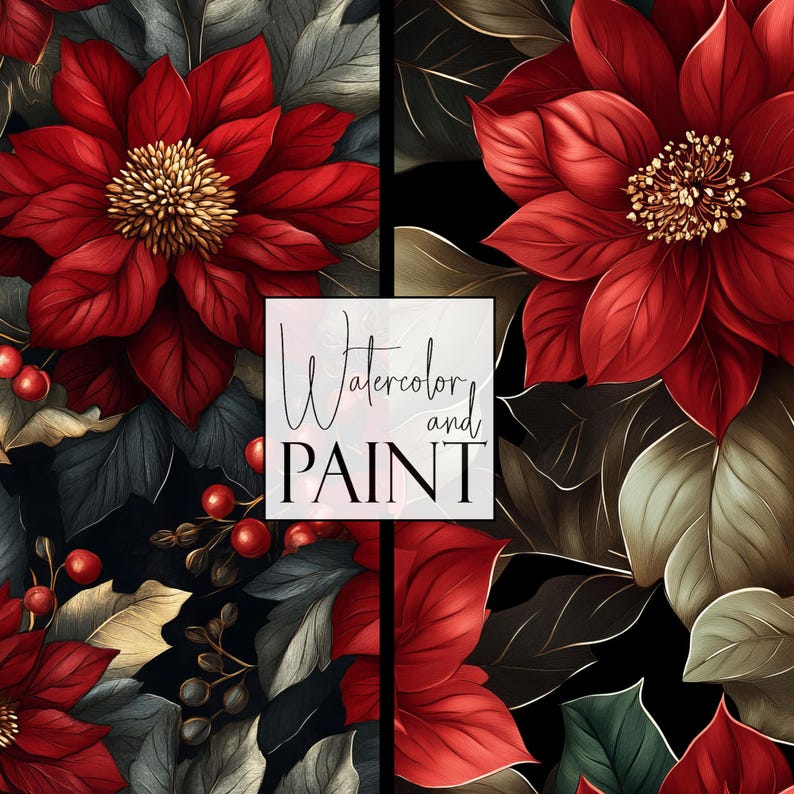 Resplendent Christmas Floral, Seamless Patterns, Holiday Flower Papers ...