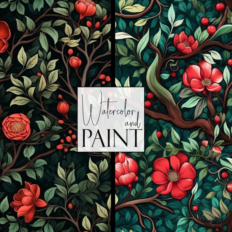 Enchanted Floral Vines, Seamless Patterns, Digital Pattern Set, 12 Jpgs ...