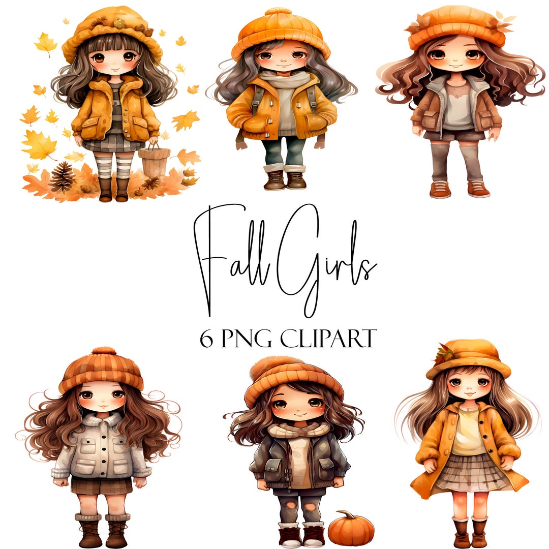 Fall Girl Clipart, Watercolor Autumn Elements, PNG Format, POD Use ...