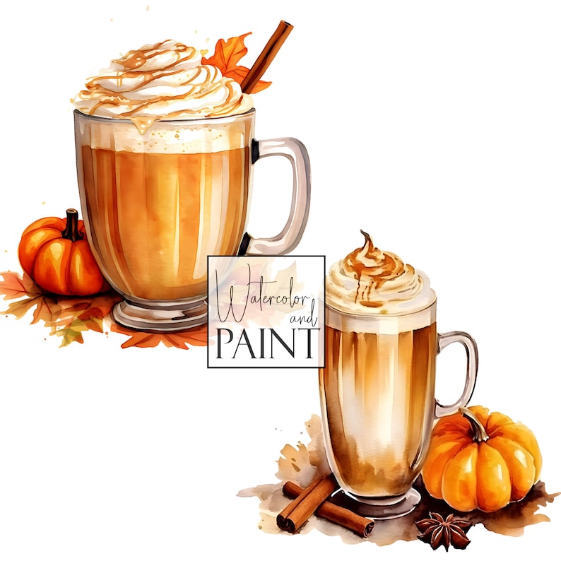 Watercolor Pumpkin Spice Latte Clipart: 14 PNG Images (commercial Use ...