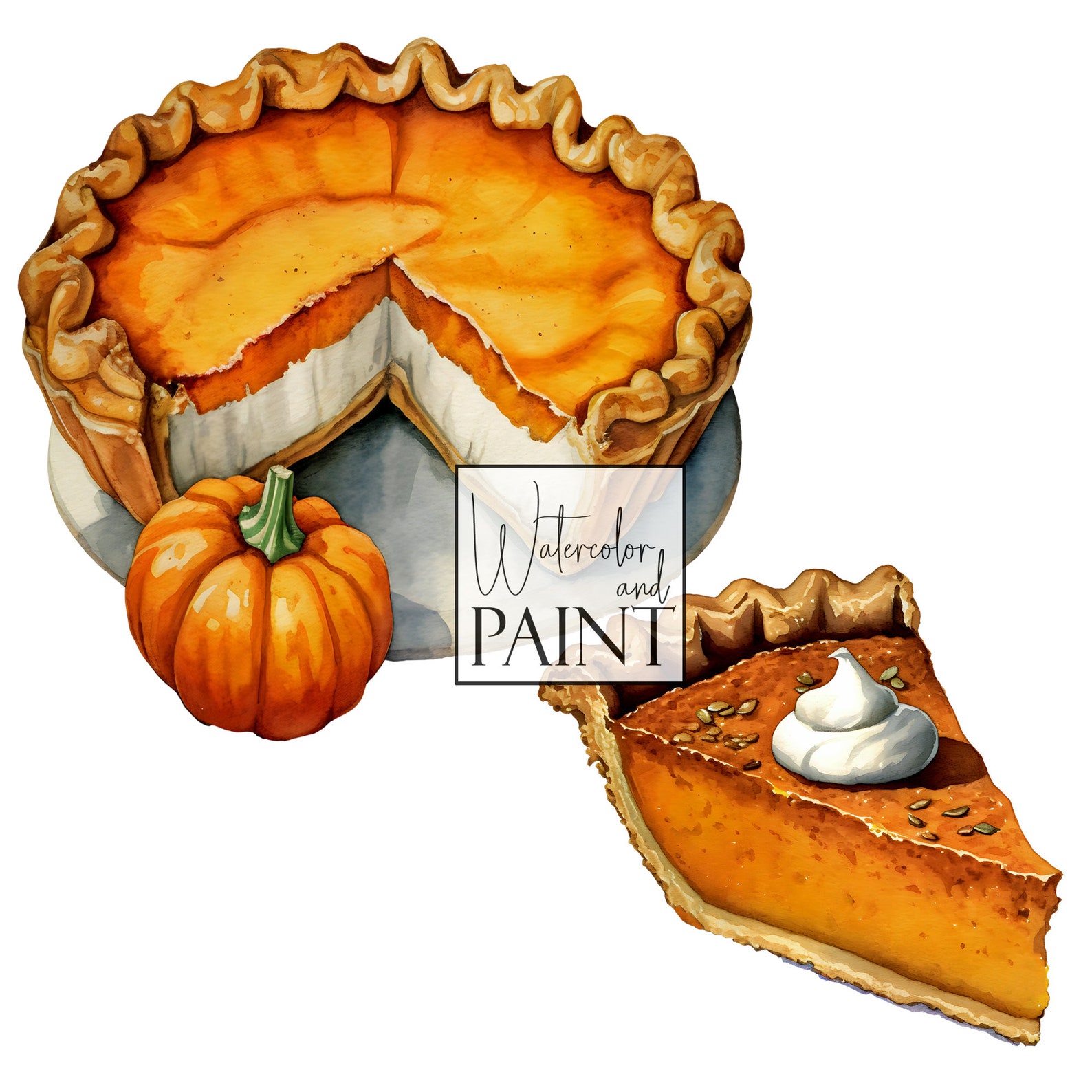 Pie Clipart, Thanksgiving Elements, Watercolor Graphics, Instant ...