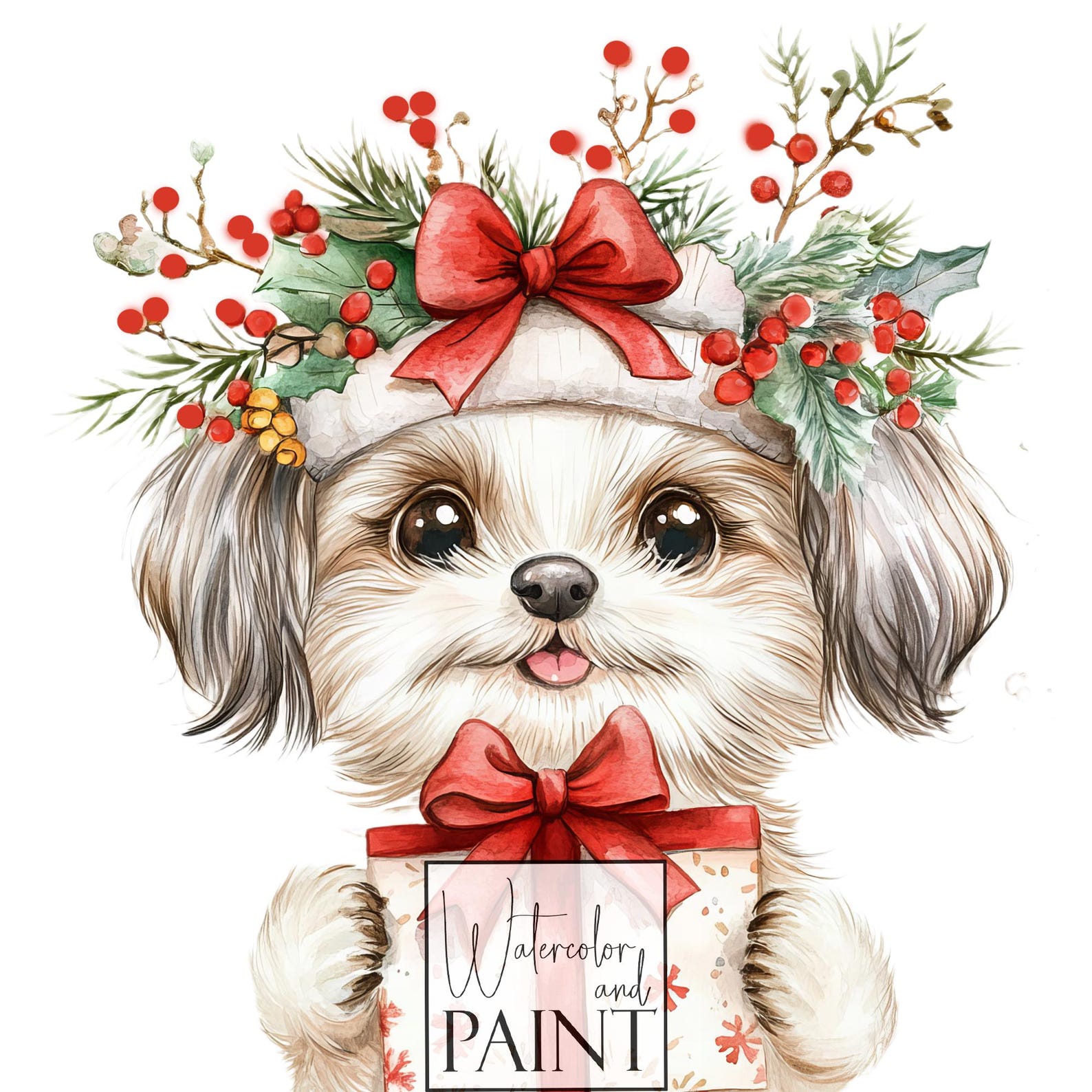 Christmas Dogs, Watercolor Clipart, Holiday Elements, 8 Pngs, Instant ...