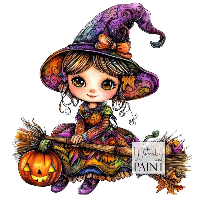 Colorful Witch Clipart Bundle: Halloween PNG Images, Commercial Use ...