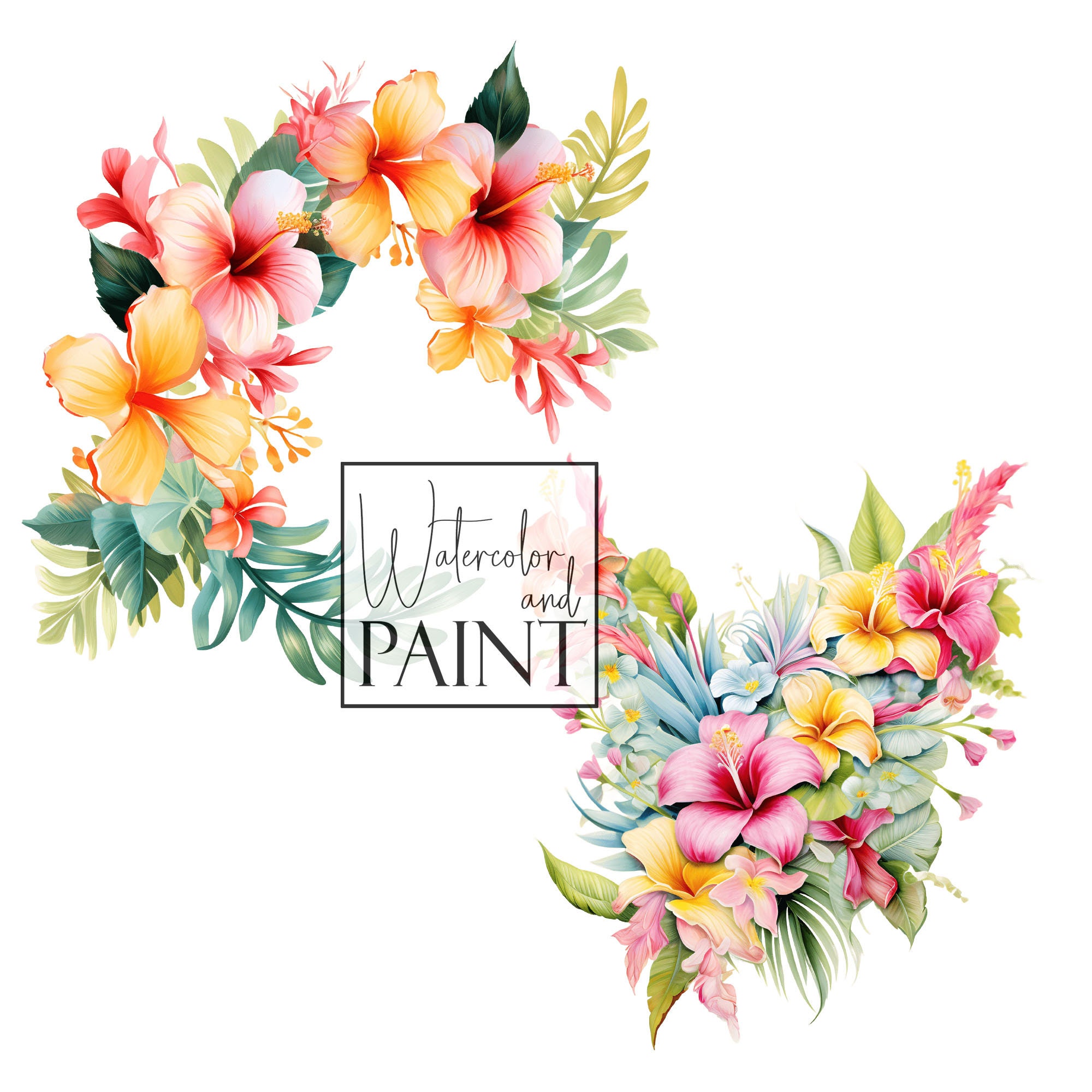 Tropical Flowers, Watercolor Clipart, 22 PNGS, Instant Download ...