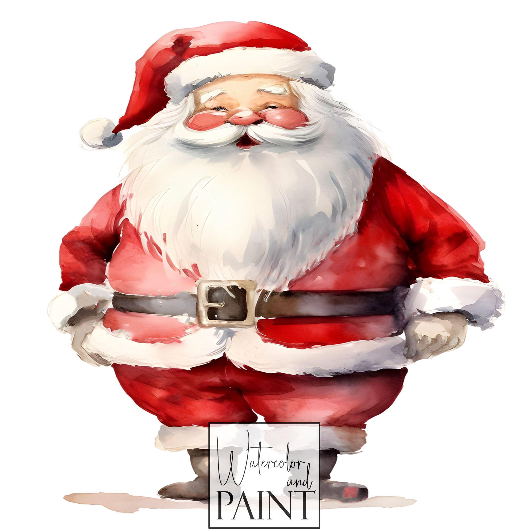 Christmas Santa, Watercolor Clipart, PNG Format, Instant Download ...