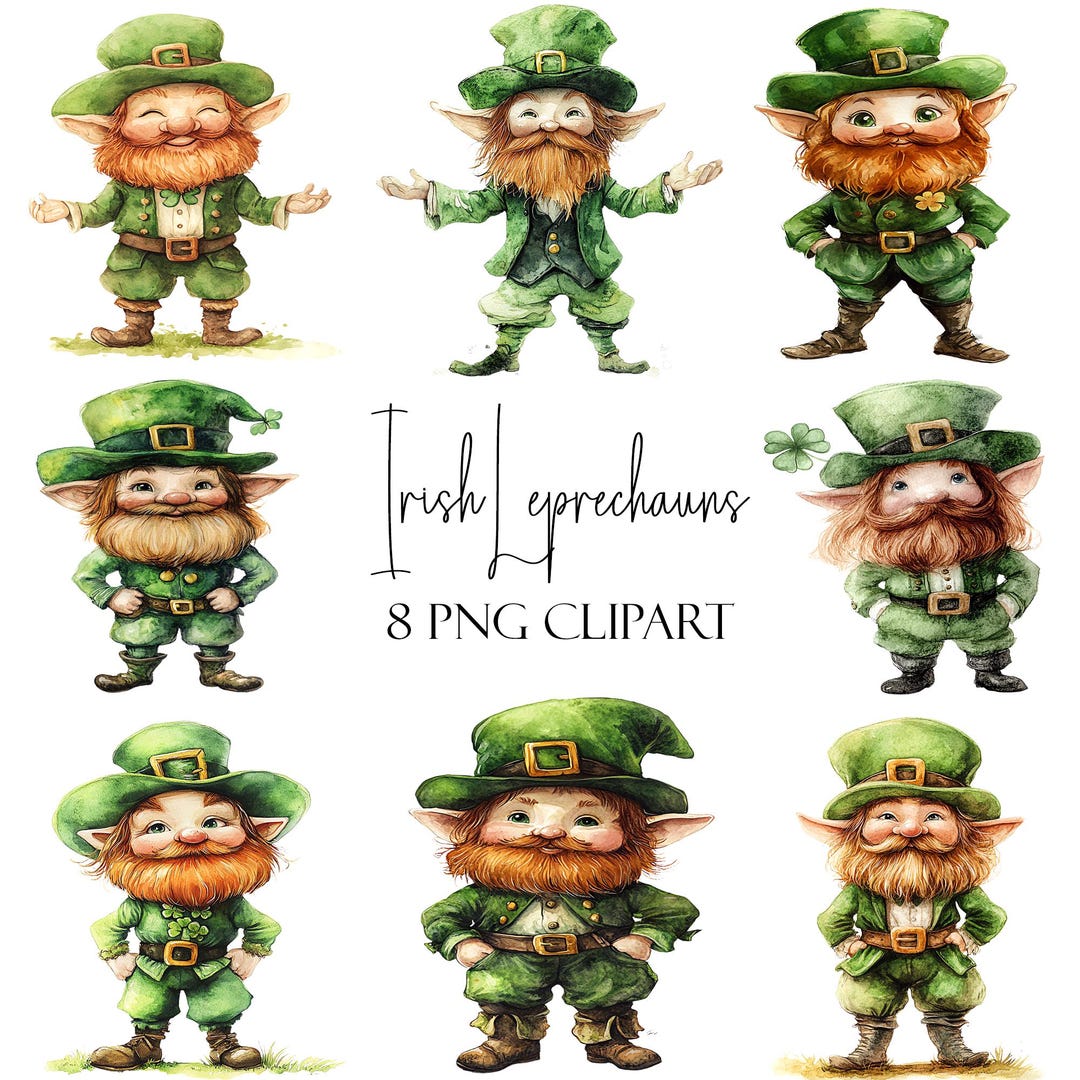 Watercolor Leprechaun Clipart: St. Patrick's Day Pngs (commercial & POD ...
