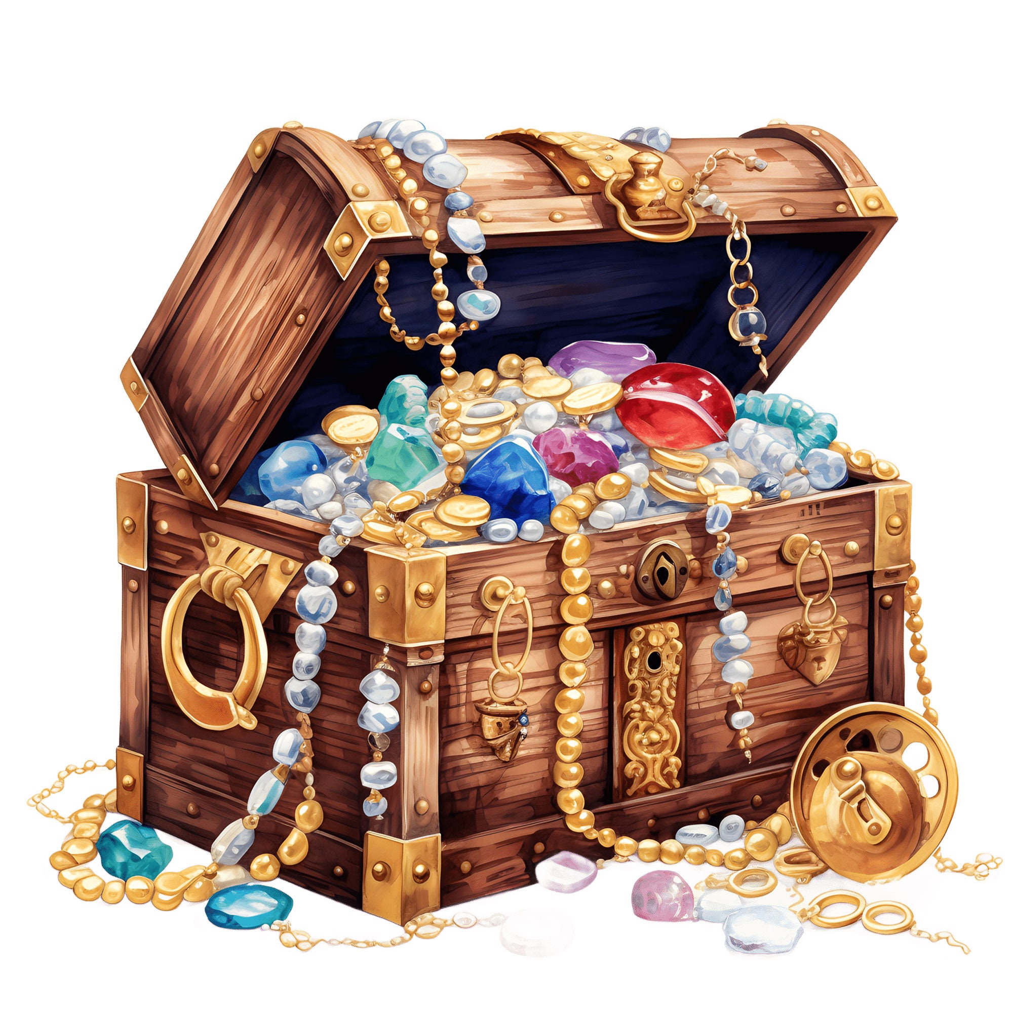 Treasure Chests, Watercolor Clipart, PNG Format, Instant Download ...