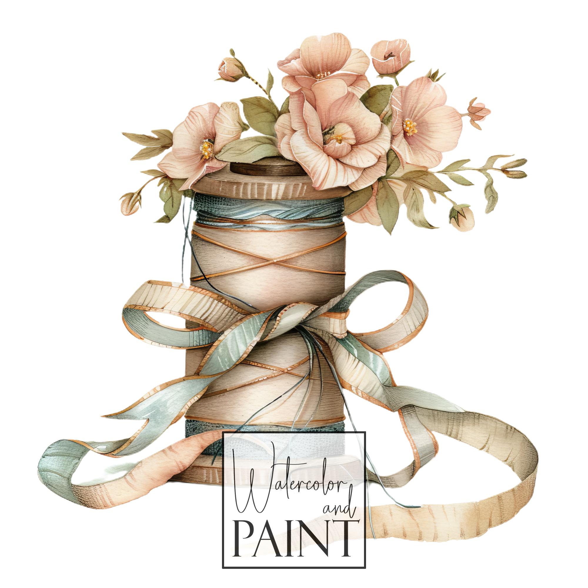 Watercolor Spool of Thread Clipart: Sewing Graphics, 8 Pngs (digital ...
