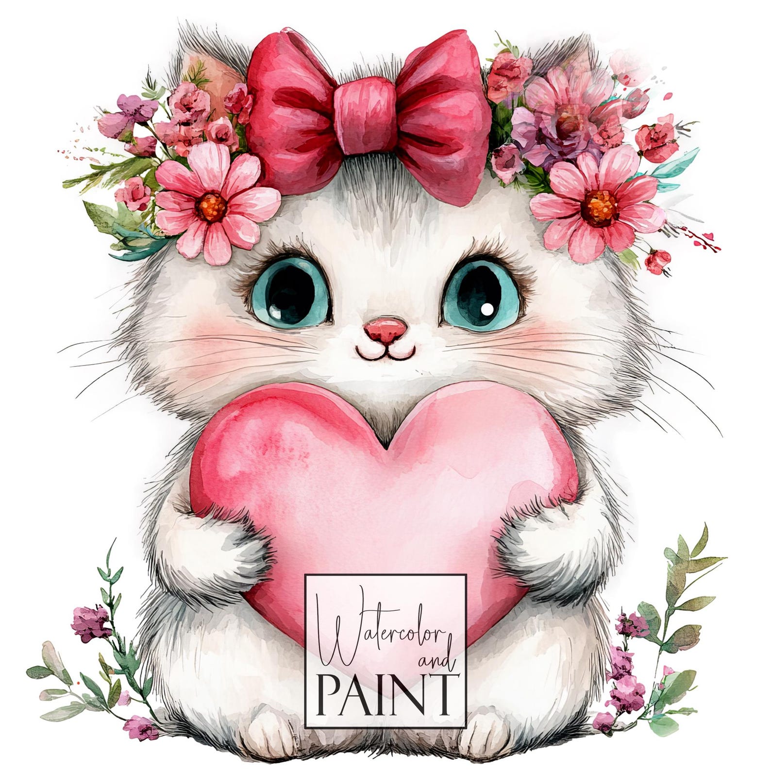 Valentine Cats, Watercolor Clipart, 8 Pngs, Instant Download ...