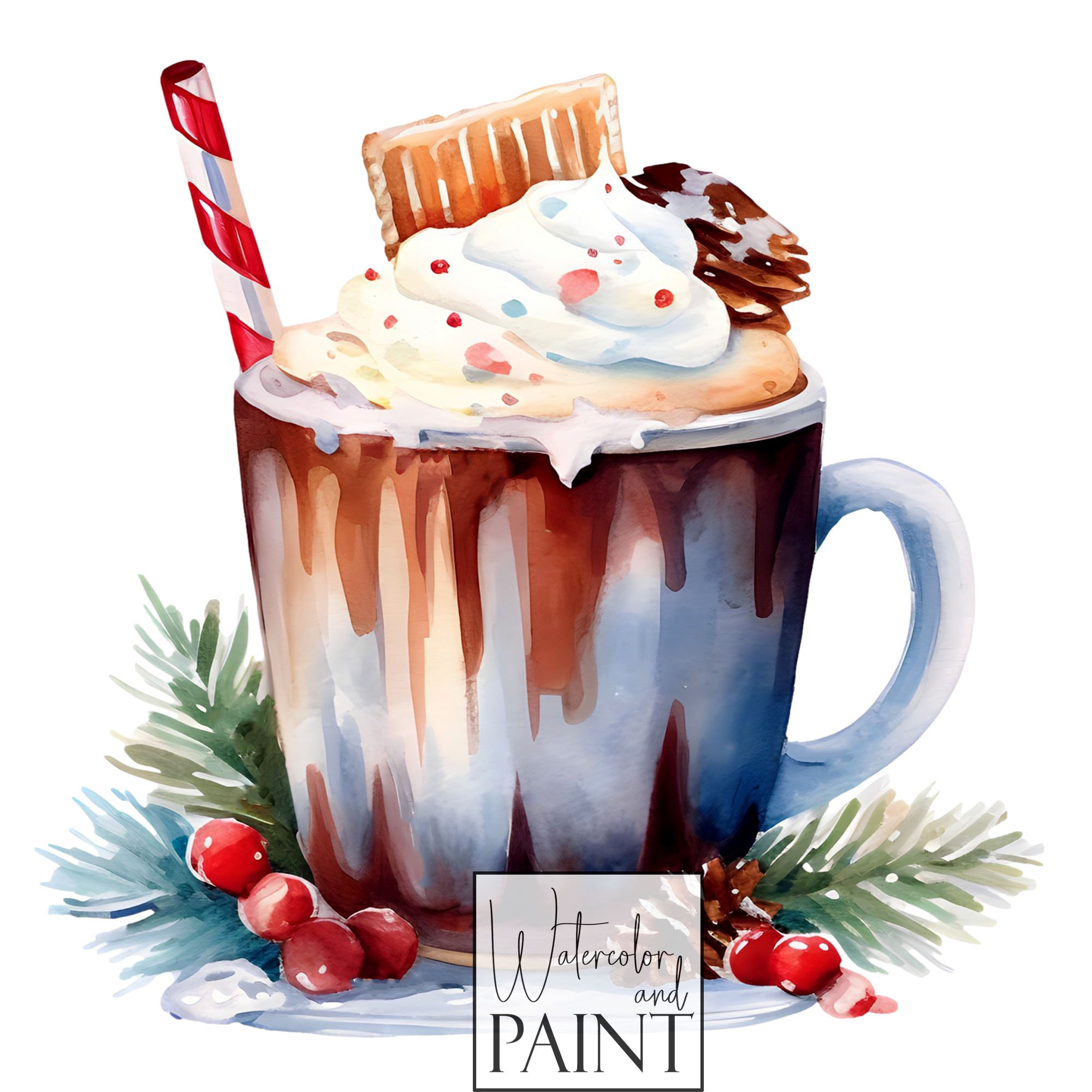 Christmas Cocoa, Watercolor Clipart, PNG Format, Instant Download ...