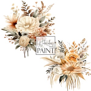 Boho Flower Clipart, Watercolor Fall Floral, PNG Format, Instant ...