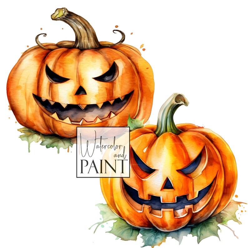 Watercolor Jack O Lantern Clipart: Halloween Pumpkin PNG (instant ...