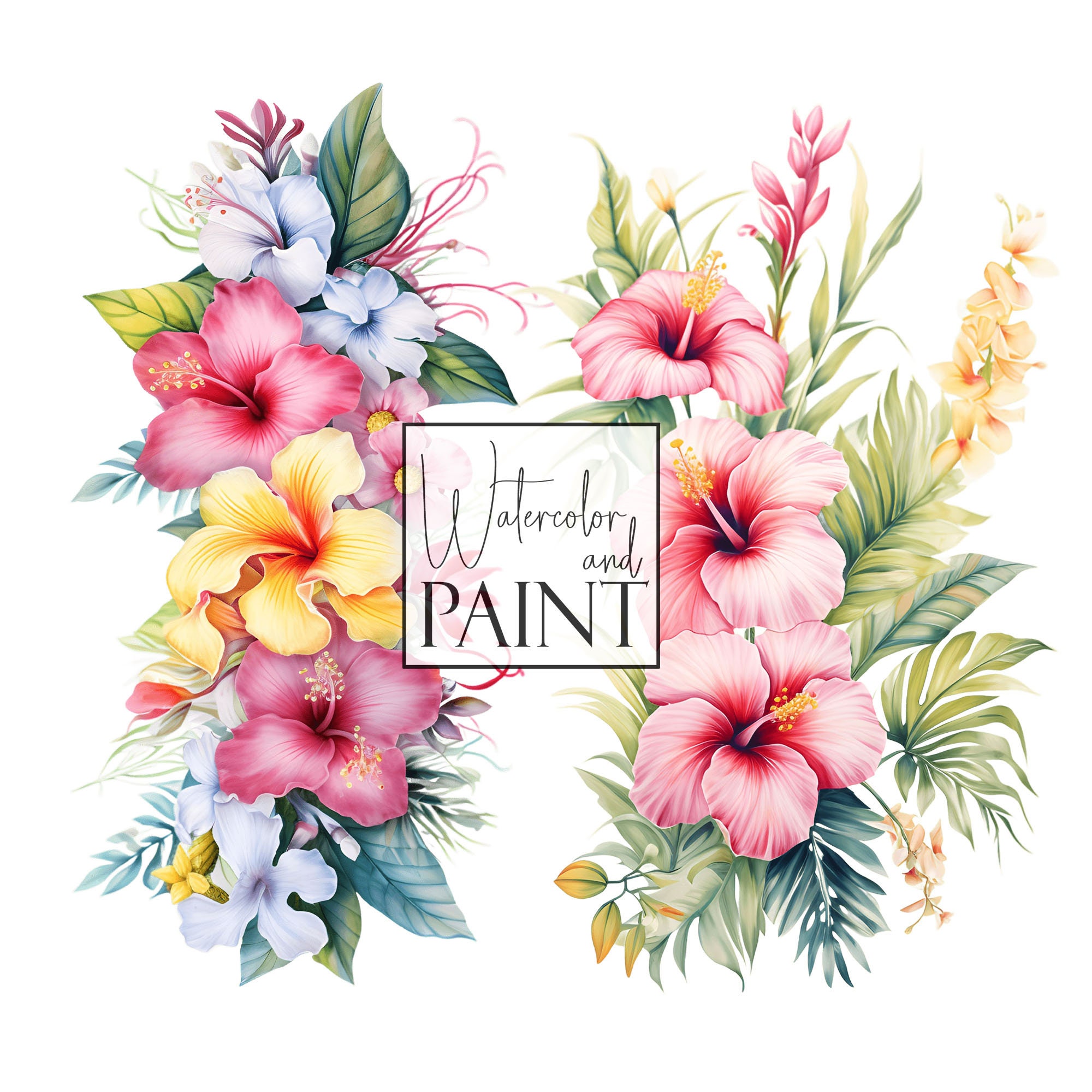 Tropical Flowers, Watercolor Clipart, 22 PNGS, Instant Download ...