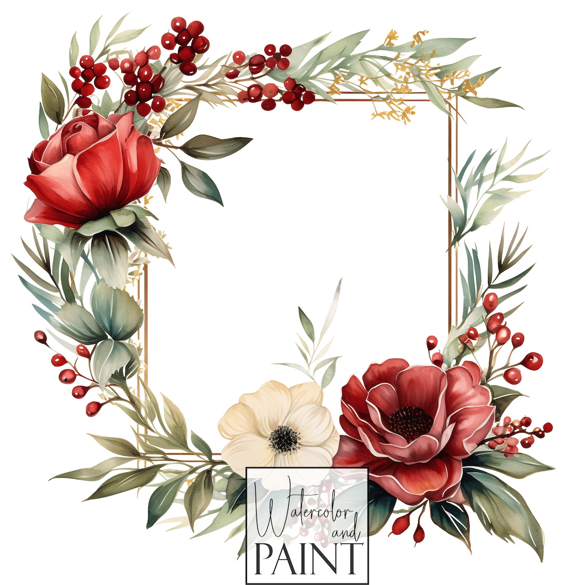Christmas Floral Frame Holiday Clipart PNG Format Instant - Etsy