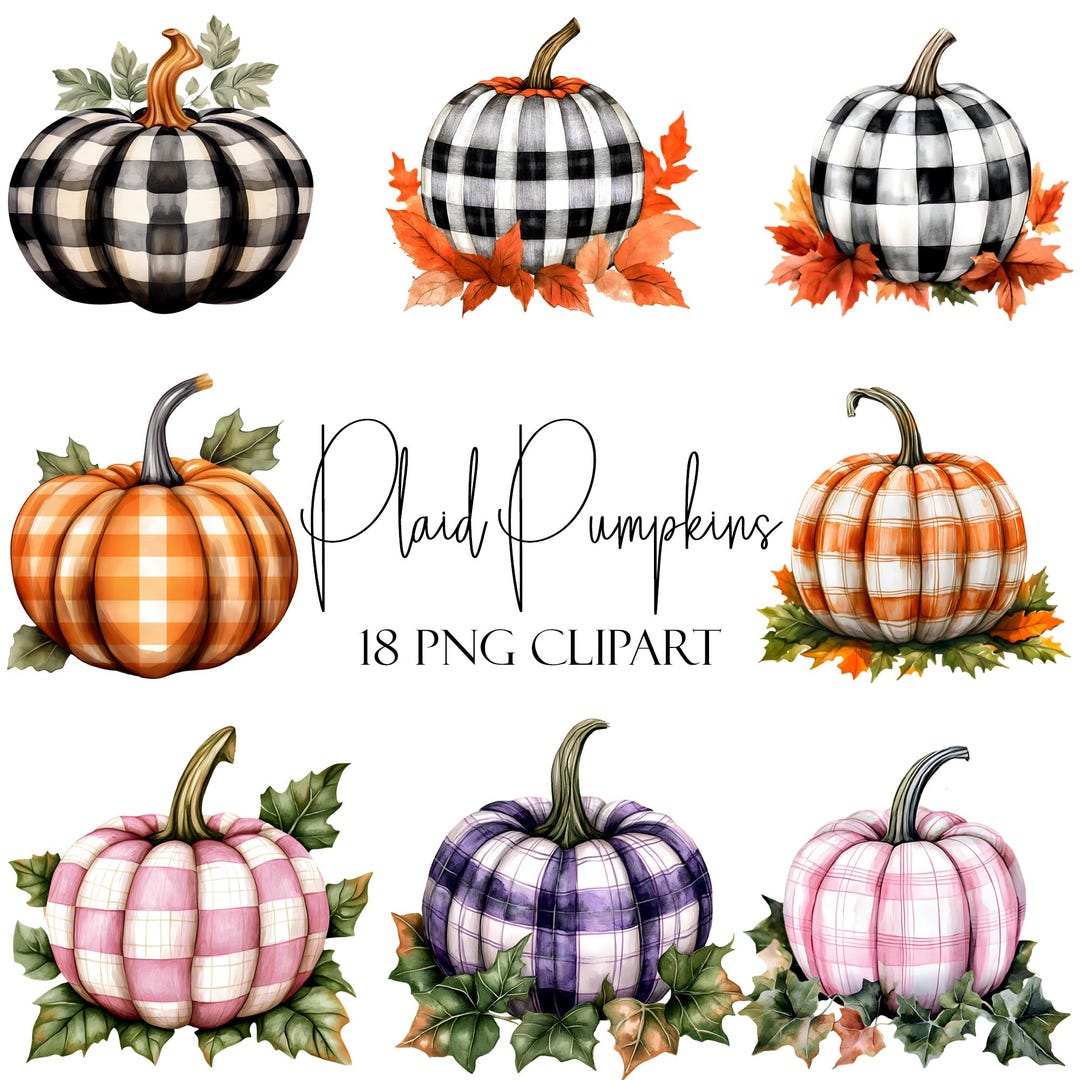 Plaid Pumpkin, Fall Clipart, Autumn Graphics, Instant Download ...