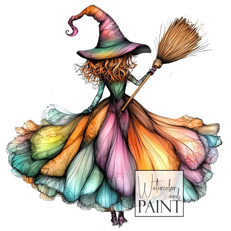 Pretty Little Witch Clipart Bundle, 8 PNG Transparent Designs, Instant ...