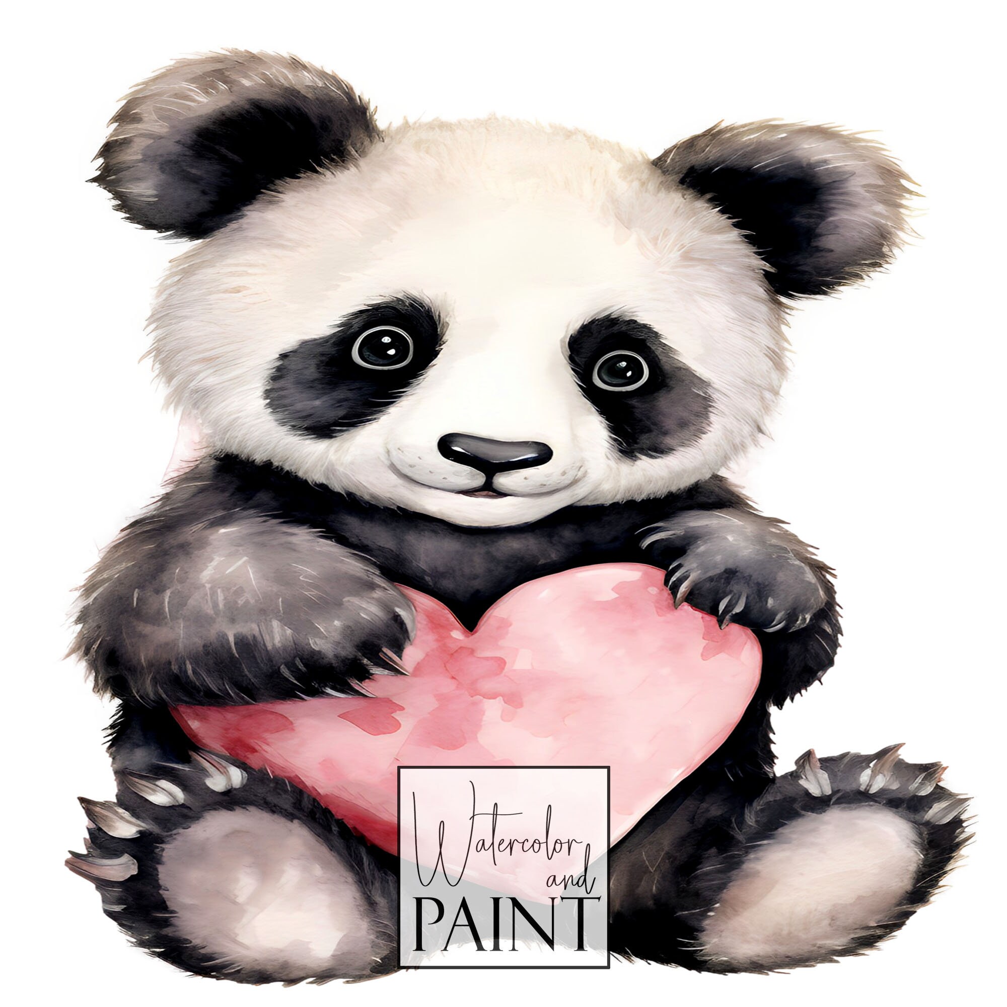 Valentine Panda Bear, Watercolor Clipart, PNG Format, Instant Download ...