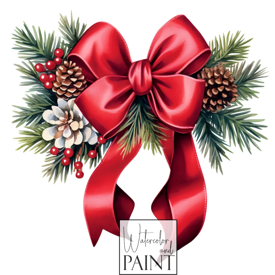 Christmas Bow Clipart, Watercolor Elements, PNG Format, Instant ...