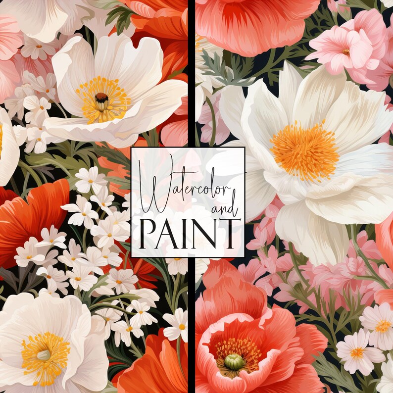 Pink and Orange English Garden Seamless Patterns, 12 JPG Papers ...