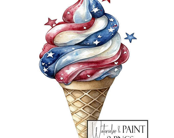 13 Patriotic Ice Cream Sundae Clipart Watercolor Red White Blue ...