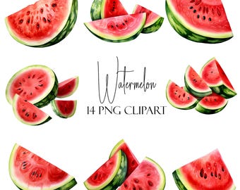 Watermelon Clipart Bundle, Watercolor Summer Fruit Slices PNG Clip Art ...