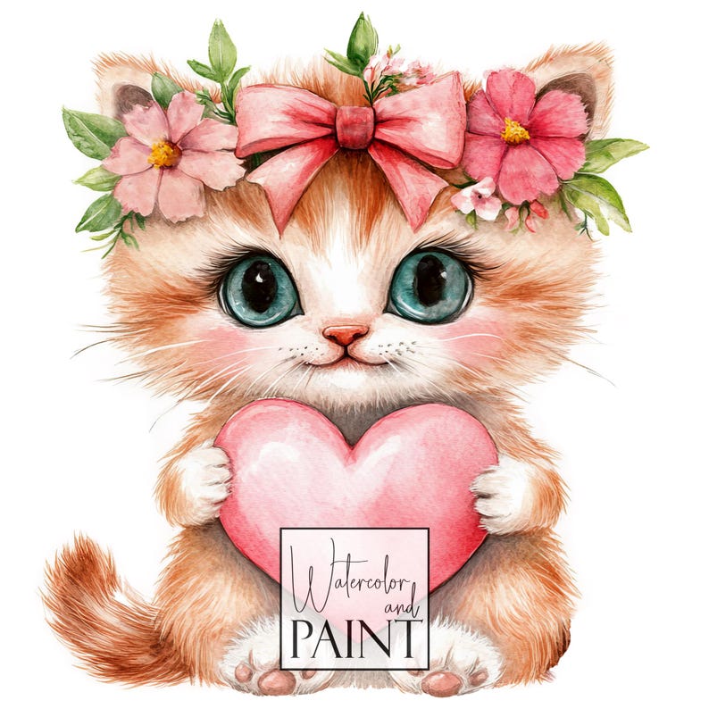 Valentine Cats, Watercolor Clipart, 8 Pngs, Instant Download ...