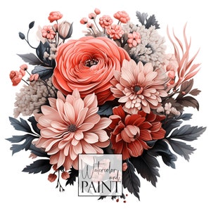 Coral Flowers, Watercolor Floral, PNG Format, Instant Download ...