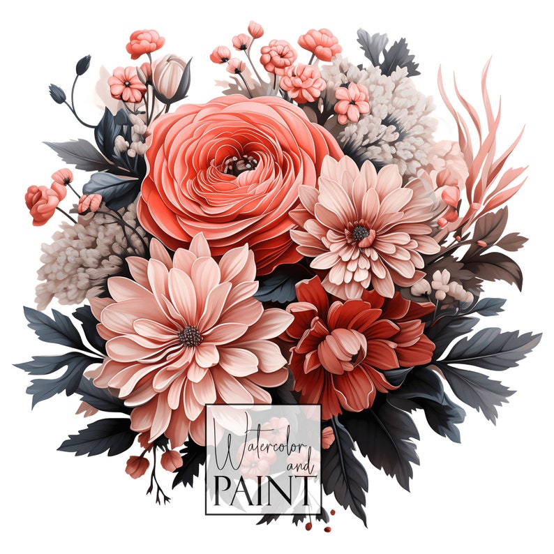Coral Flowers, Watercolor Floral, PNG Format, Instant Download ...