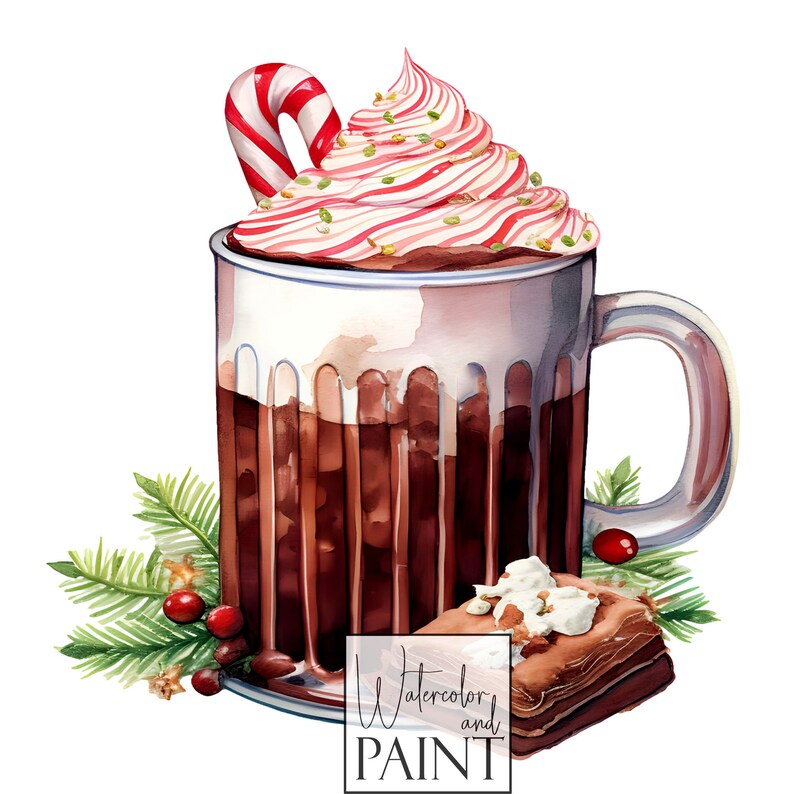Christmas Cocoa, Watercolor Clipart, PNG Format, Instant Download ...