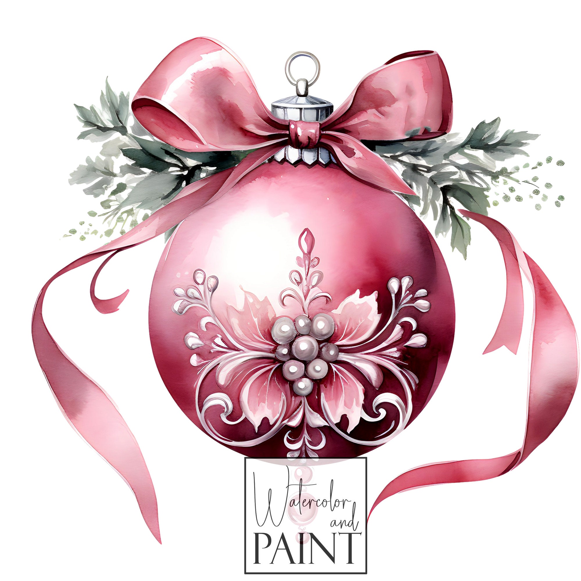 Pink Christmas Ornaments, Xmas Clipart, PNG Format, Instant Download ...