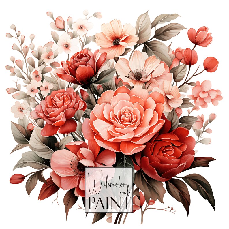 Coral Flowers, Watercolor Floral, PNG Format, Instant Download ...