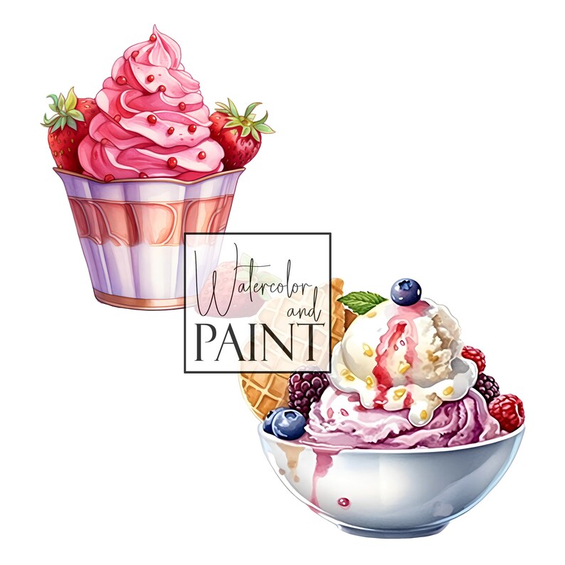 Ice Cream Clipart, Sundae Elements, Watercolor Graphics, PNG Format ...