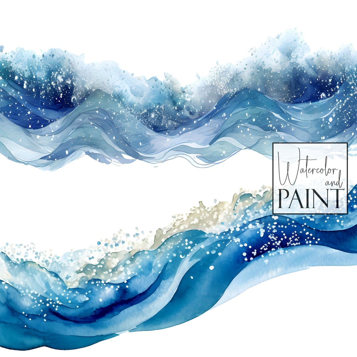Ocean Wave Borders, Watercolor Clipart, 14 Pngs, Instant Download ...