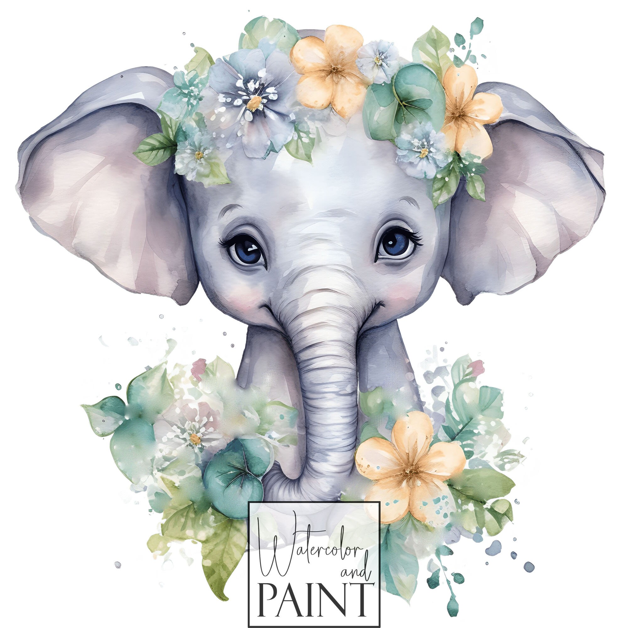 Baby Elephants, Watercolor Clipart, PNG Format, Instant Download ...