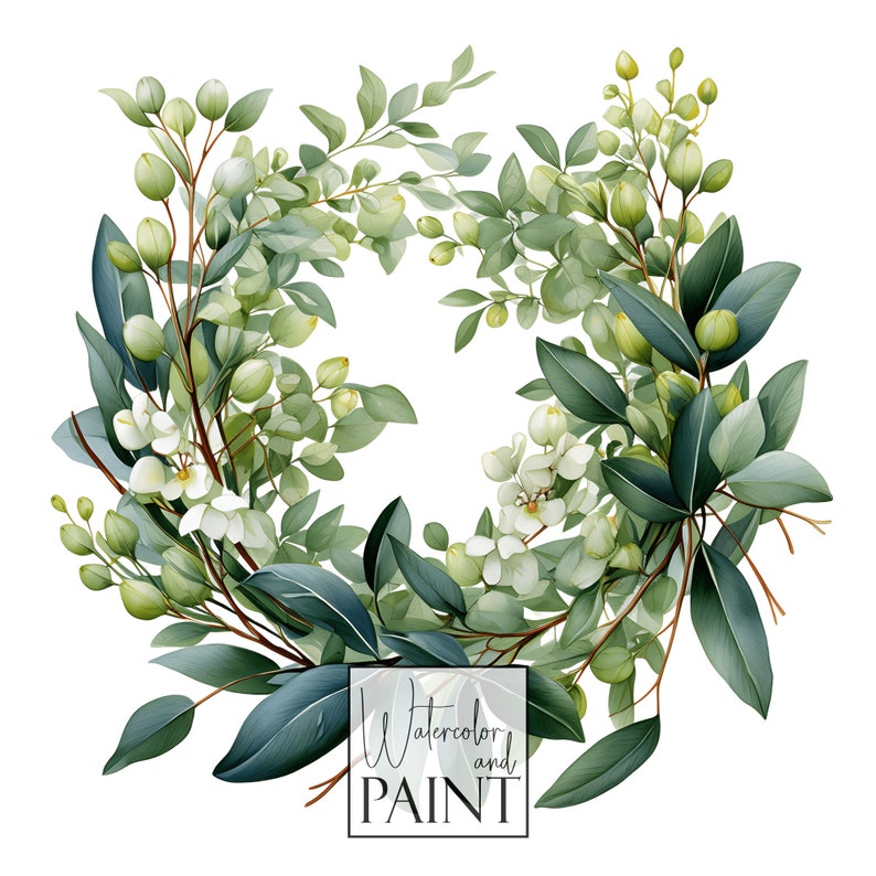 Eucalyptus Wreath, Watercolor Clipart, PNG Format, Instant Download ...